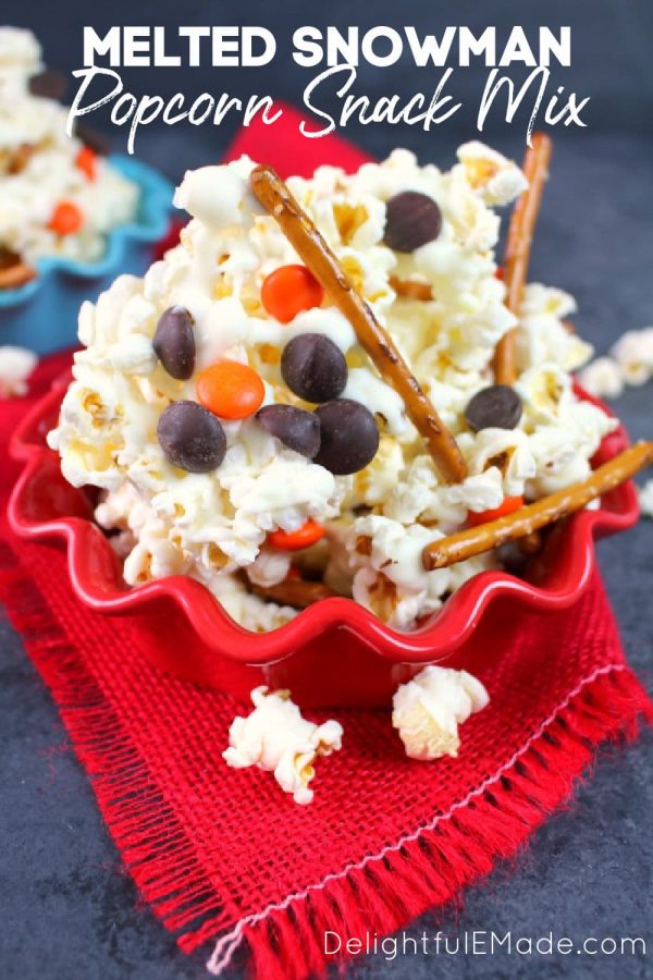 Melted Snowman Popcorn Snack Mix | Just 5 EASY ingredients!