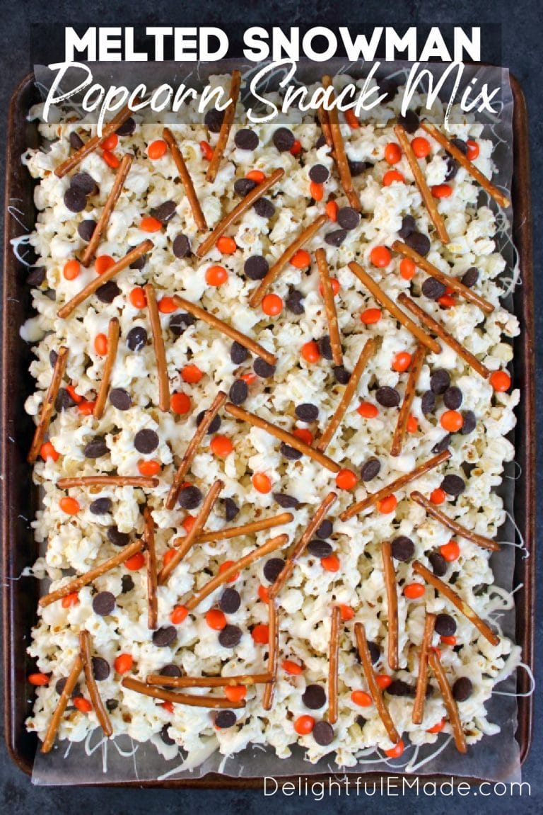 Melted Snowman Popcorn Snack Mix | Just 5 EASY ingredients!