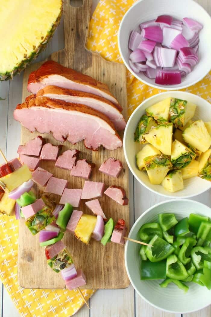 Grilled Ham and Pineapple Kabobs with Brown Sugar Glaze