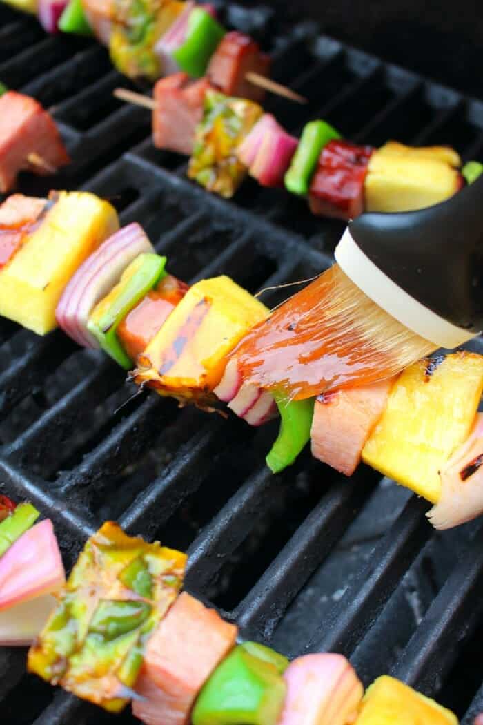 Grilled Ham and Pineapple Kabobs with Brown Sugar Glaze